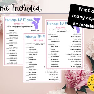 FAMOUS TV MOMS Mothers Day Match Mothers Day Party Game Printable ...