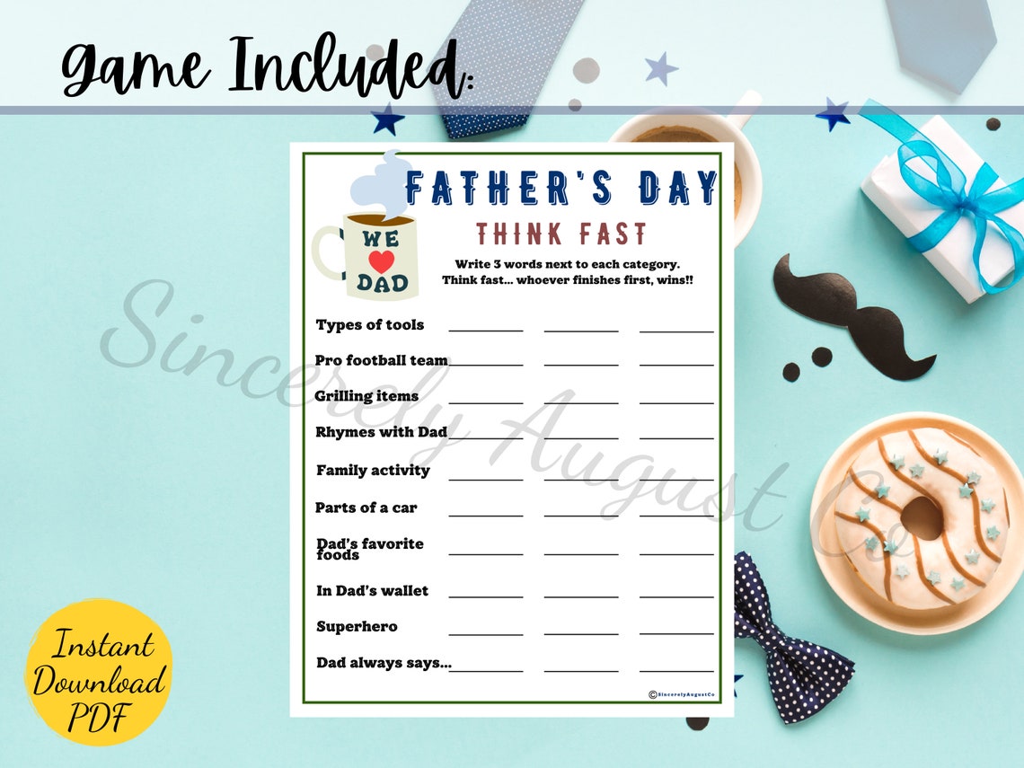 THINK FAST Fathers Day Game - Printable Fathers Day Activity - Fathers ...