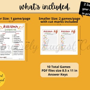 FALL Season GAMES BUNDLE Printable Autumn Games Fall Games for Families ...