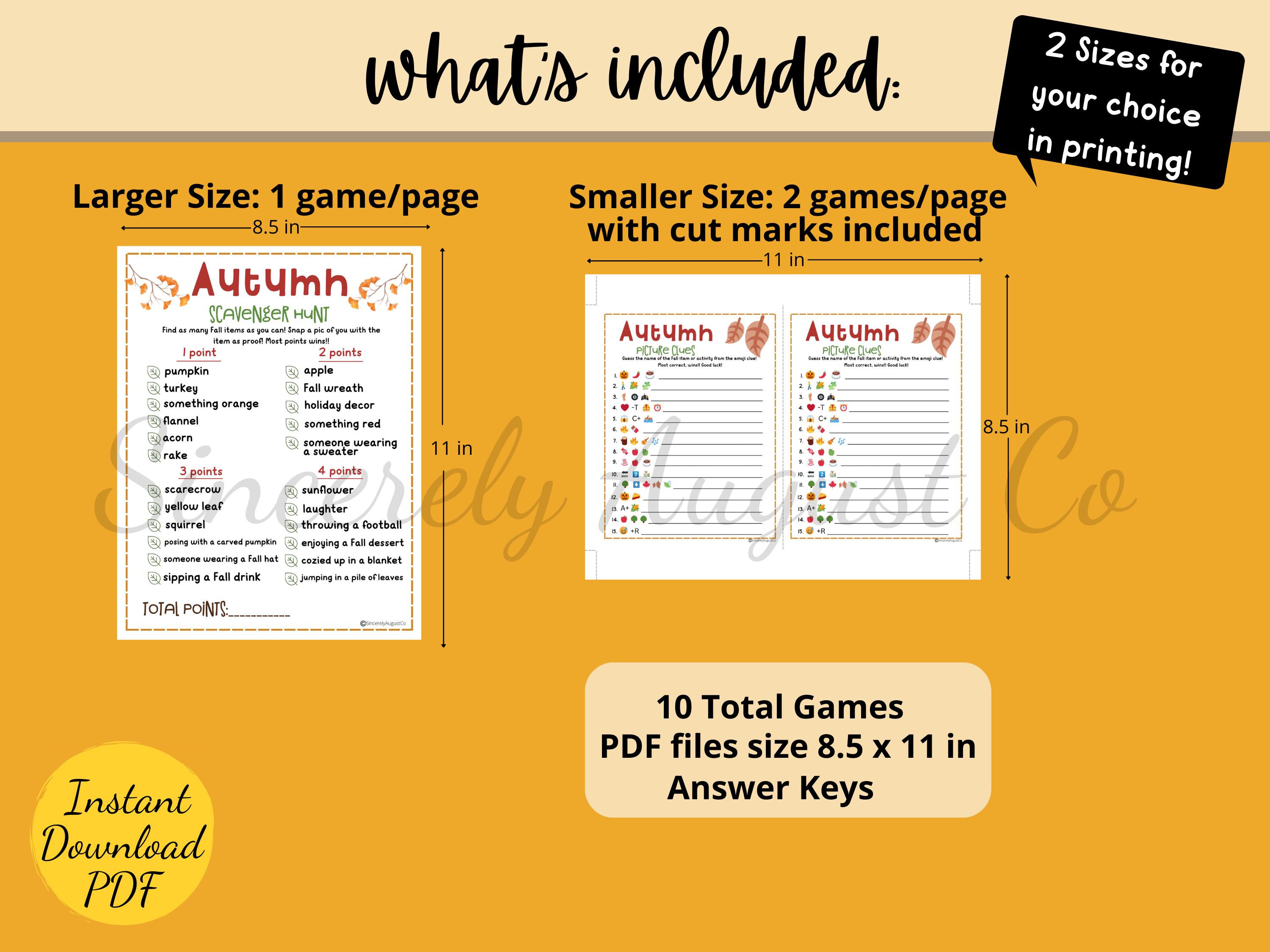 FALL Season GAMES BUNDLE Printable Autumn Games Fall Games for Families ...