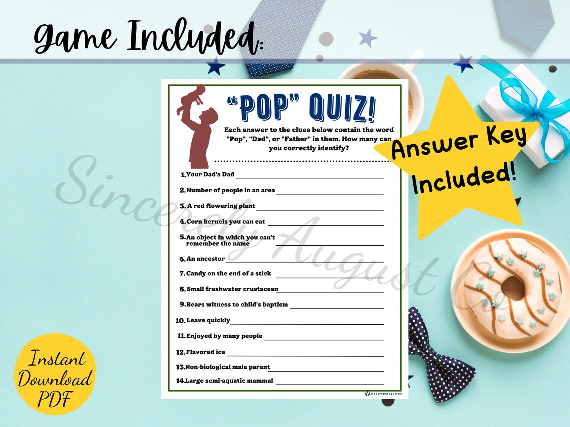 Father's Day POP QUIZ Game: Printable Trivia (PDF Download) - Etsy