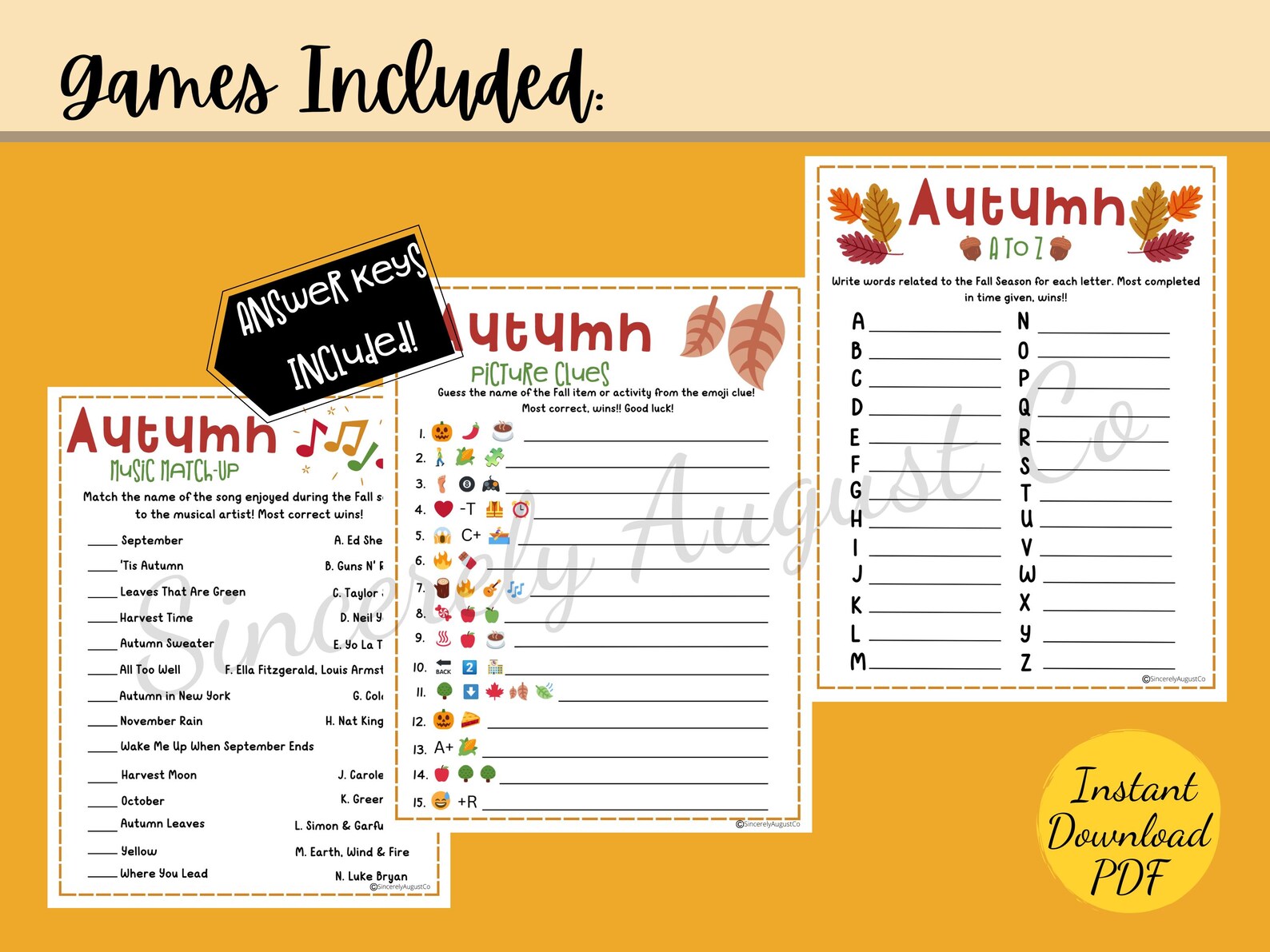 FALL Season GAMES BUNDLE Printable Autumn Games Fall Games for Families ...