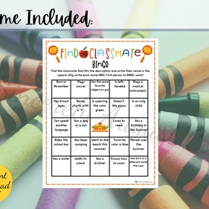 Back to School BINGO Game - Find the Classmate Bingo - First Day of ...