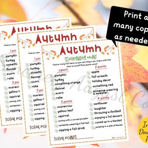 FALL SCAVENGER HUNT - Printable Autumn Party Game - Scavenger Hunt Game ...