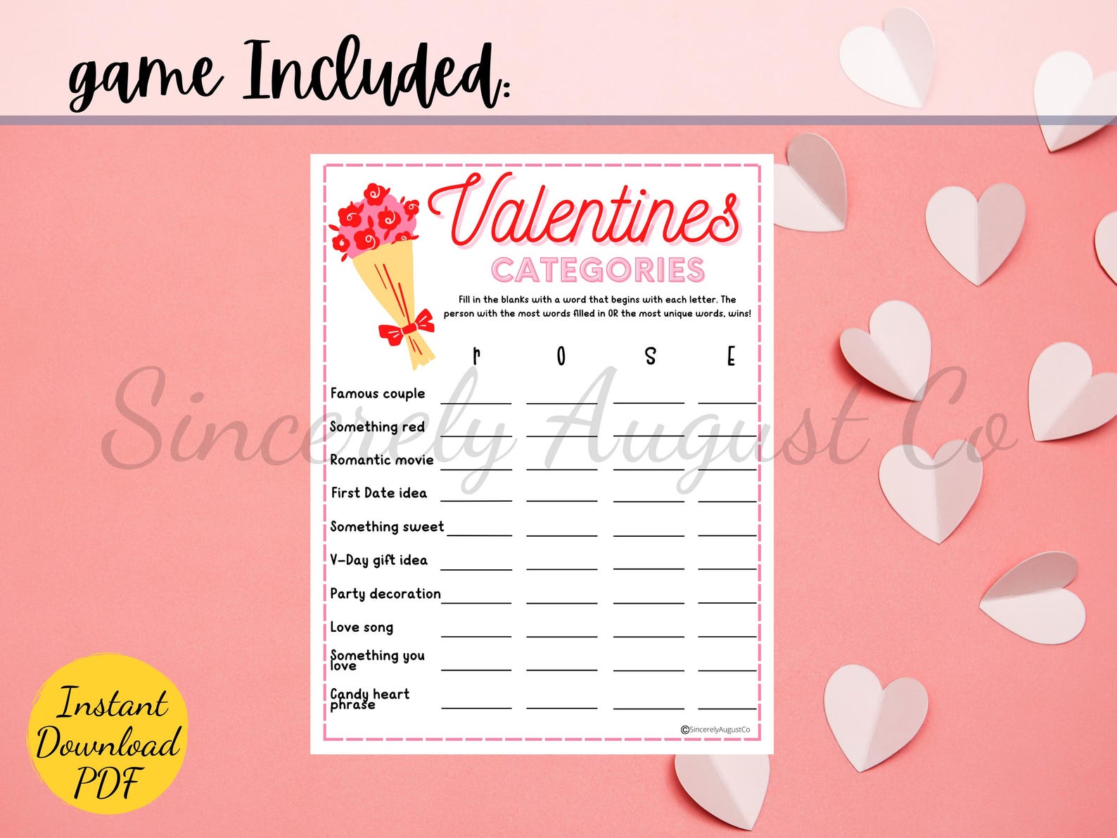 Valentines Day CATEGORIES Game - Valentines Day Party Game - Printable ...