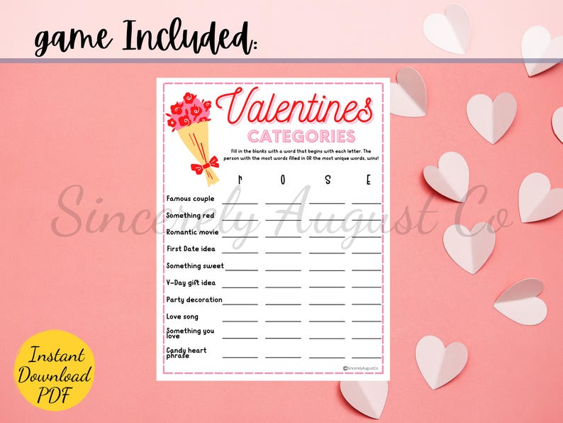 Valentine's Day CATEGORIES Game: Printable Party Activity (PDF) - Etsy