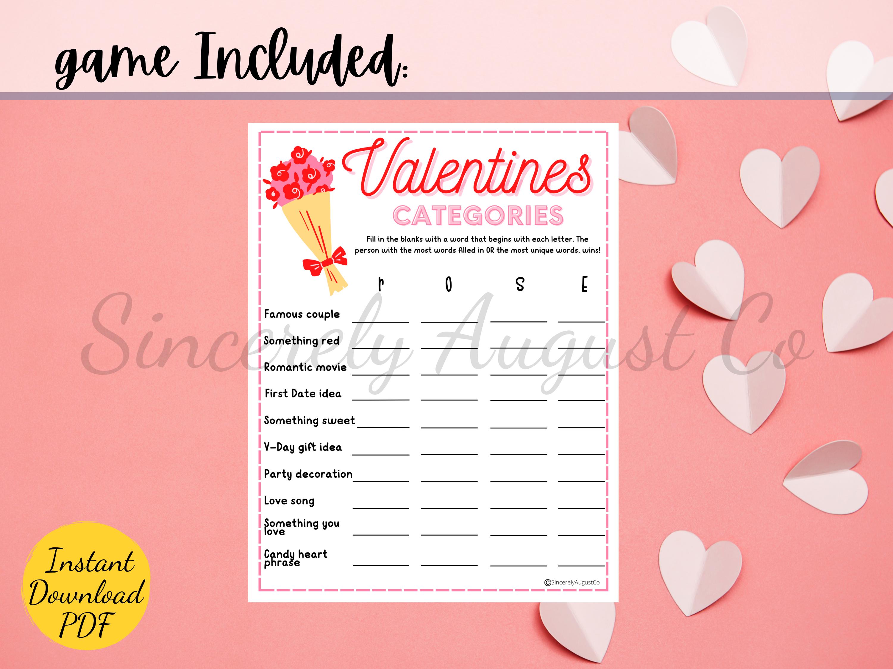Valentines Day CATEGORIES Game - Valentines Day Party Game - Printable ...