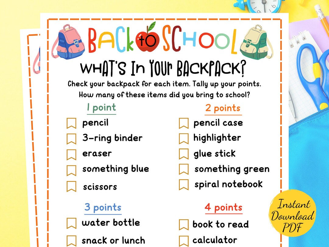 WHAT'S in YOUR BACKPACK Game Back to School Game First Day of School ...