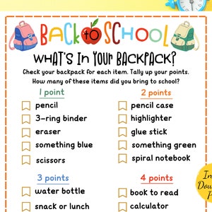 WHAT'S in YOUR BACKPACK Game Back to School Game First Day of School ...