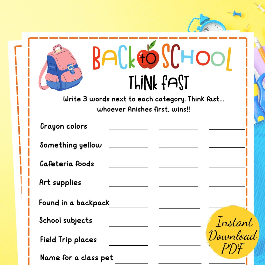 Back to School Icebreaker Game: THINK FAST Classroom Activity (PDF) - Etsy