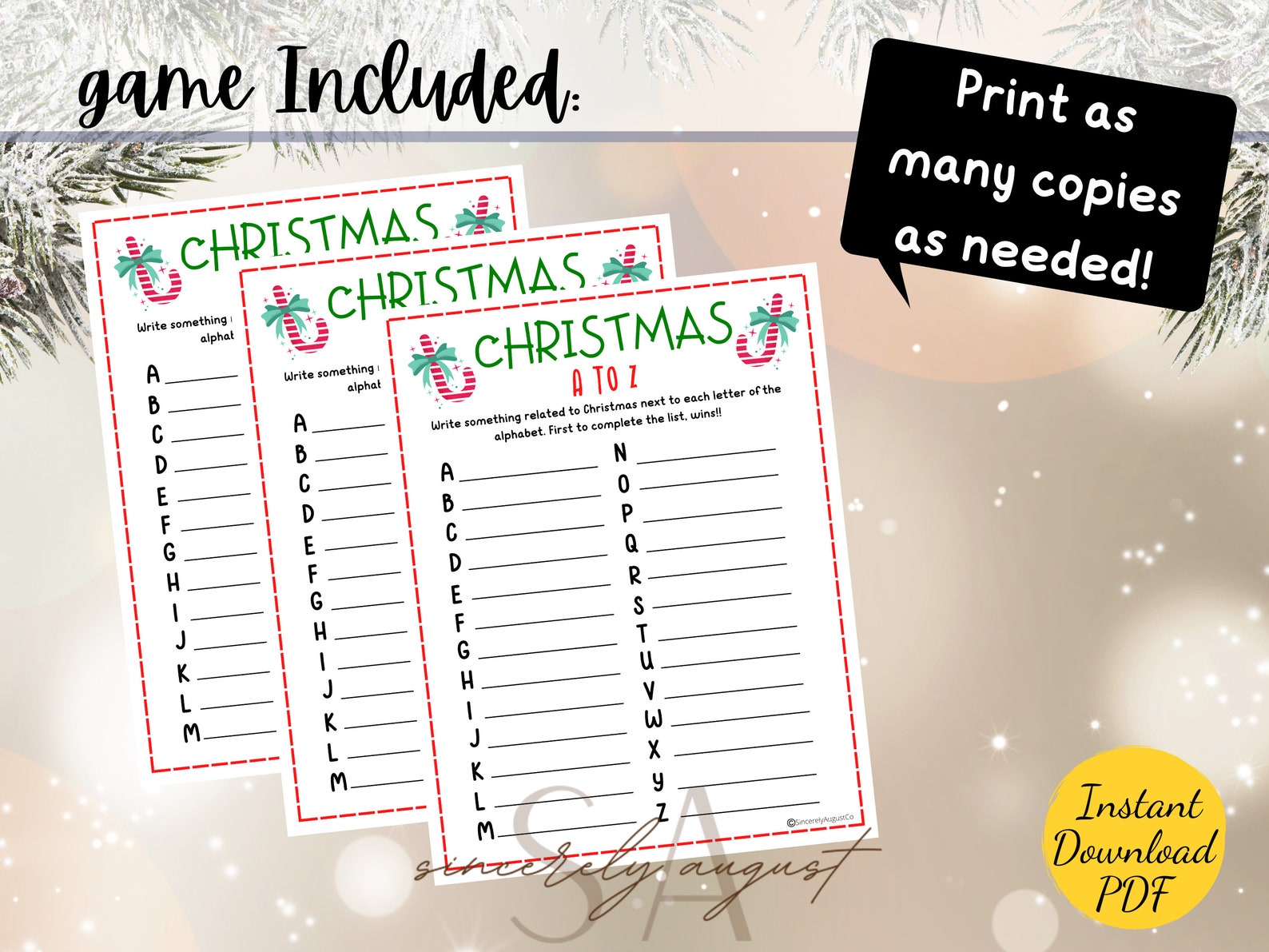 Christmas A to Z Christmas Party Game Printable Christmas Party ...