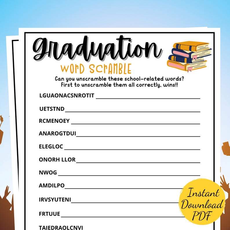 Graduation WORD SCRAMBLE - Graduation Party Game - High School ...