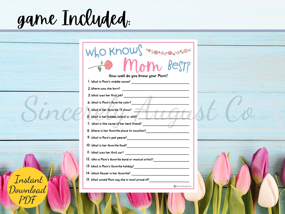 Who KNOWS MOM BEST Mothers Day Game - Mothers Day Party Game ...