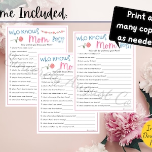 Who KNOWS MOM BEST Mothers Day Game - Mothers Day Party Game ...