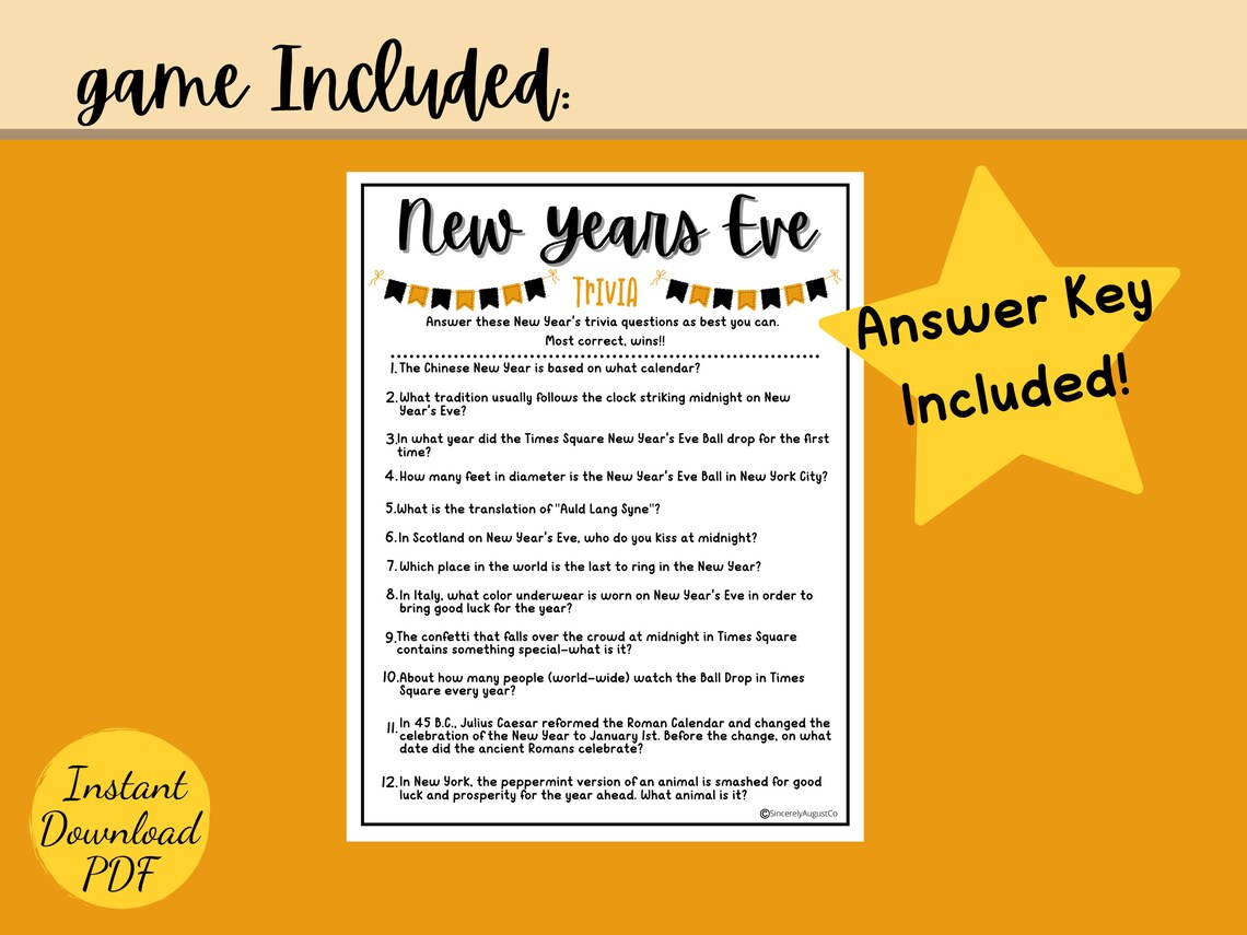 New Years Eve TRIVIA Game New Years Eve Party Game Printable New Years ...