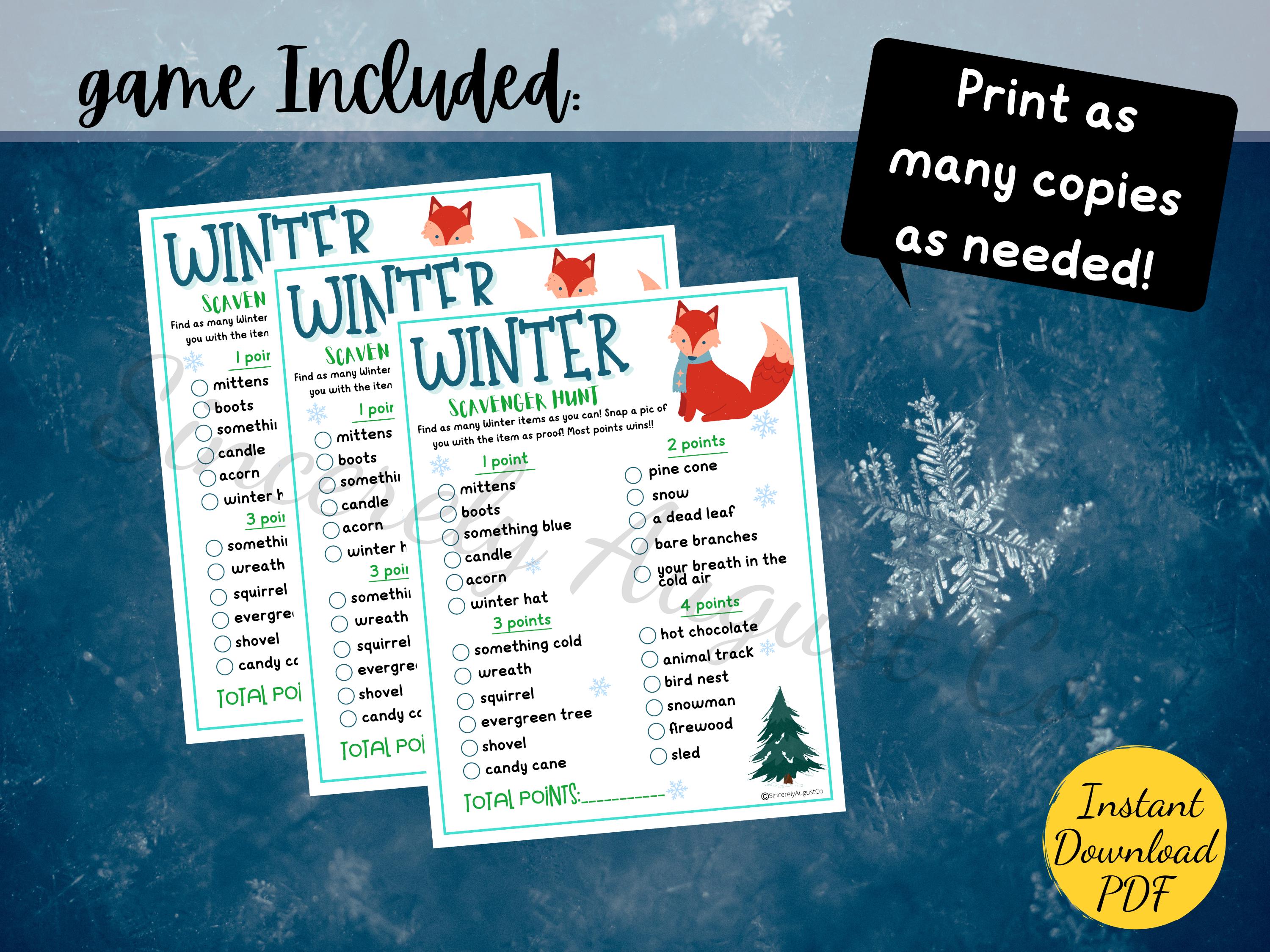 Winter SCAVENGER HUNT Game - Printable Winter Season Party Game ...