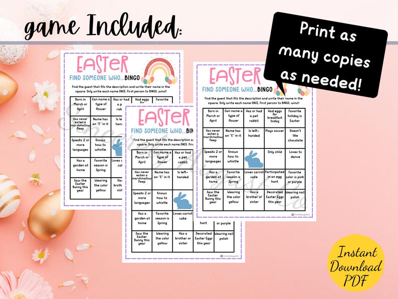 Easter Find the Guest BINGO - Easter BINGO Game - Easter Party Game ...