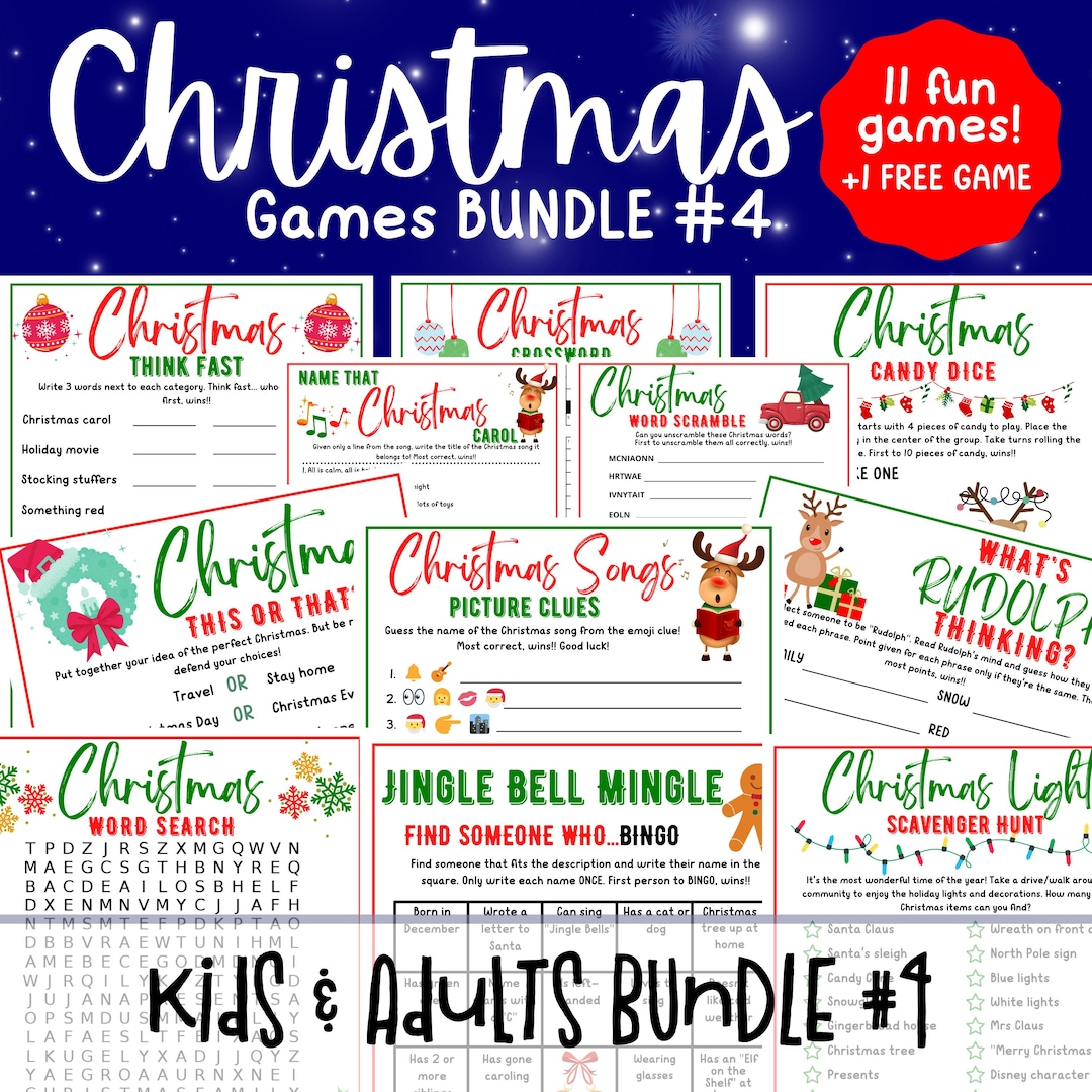 Printable Christmas Party Games BUNDLE #4: 12 Holiday Games (digital ...