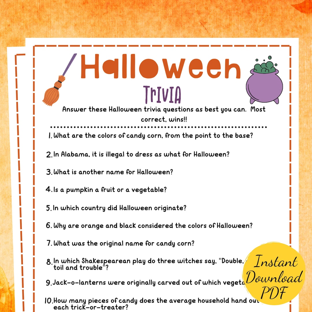 Halloween TRIVIA Game: Printable Party Activity (digital Download) - Etsy