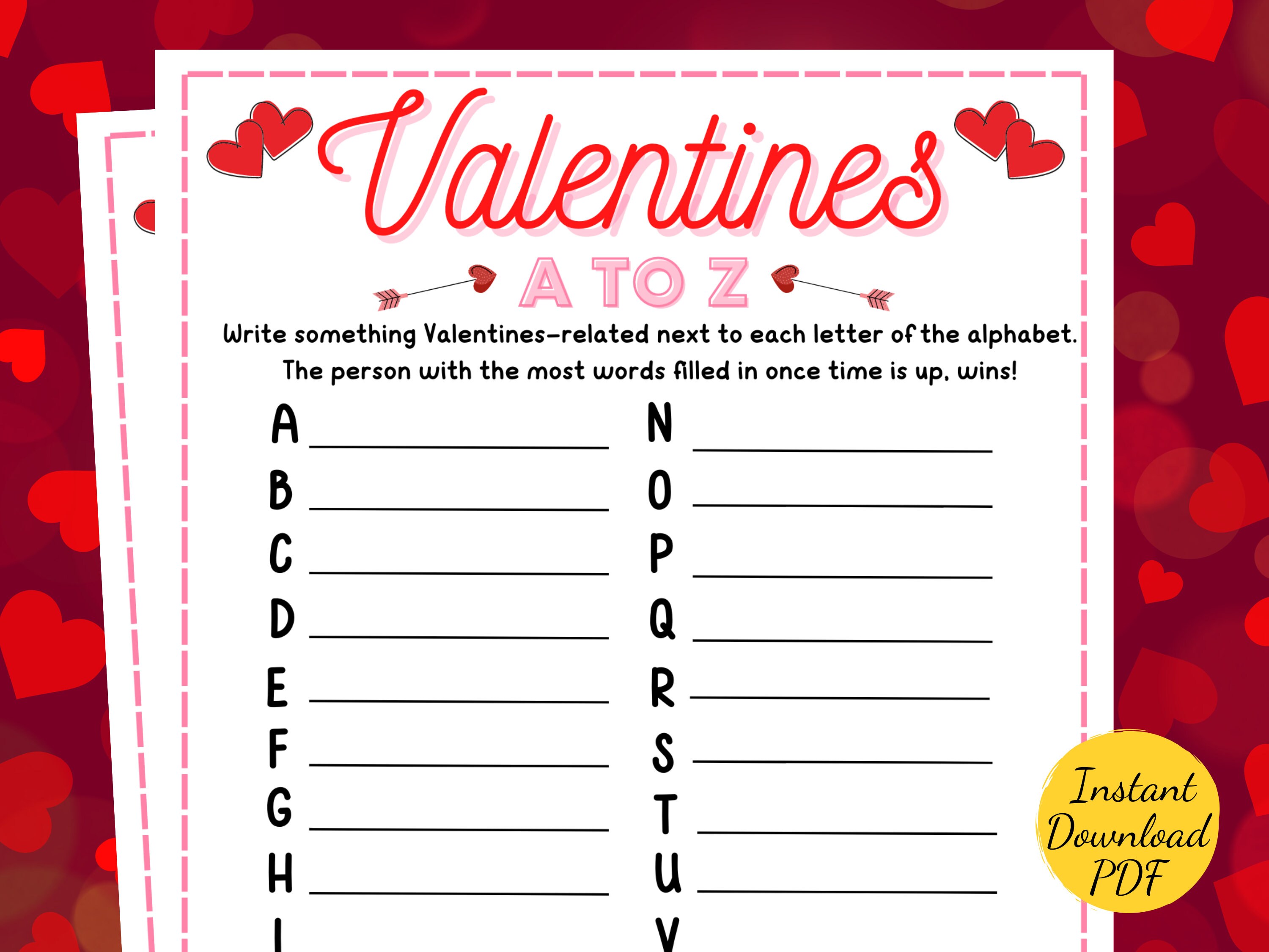 A TO Z Valentines Day Game Valentines Day Party Game Printable ...