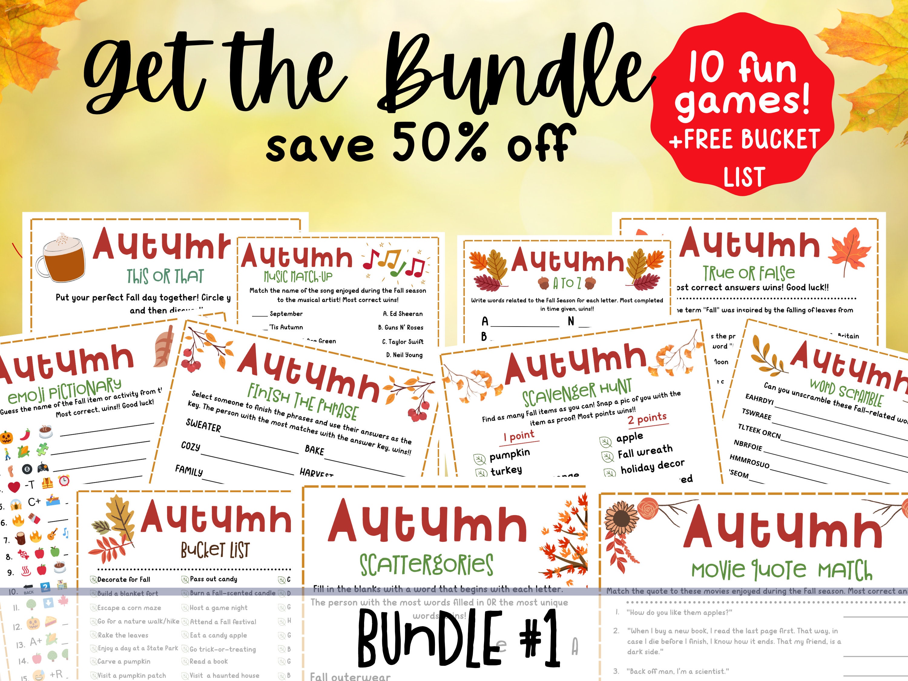 Fall MUSIC MATCH Game Printable Autumn Party Game Fall - Etsy