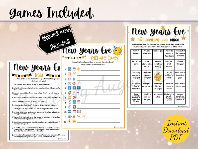 New Years Eve Game BUNDLE #1: Printable Party Activities (digital ...