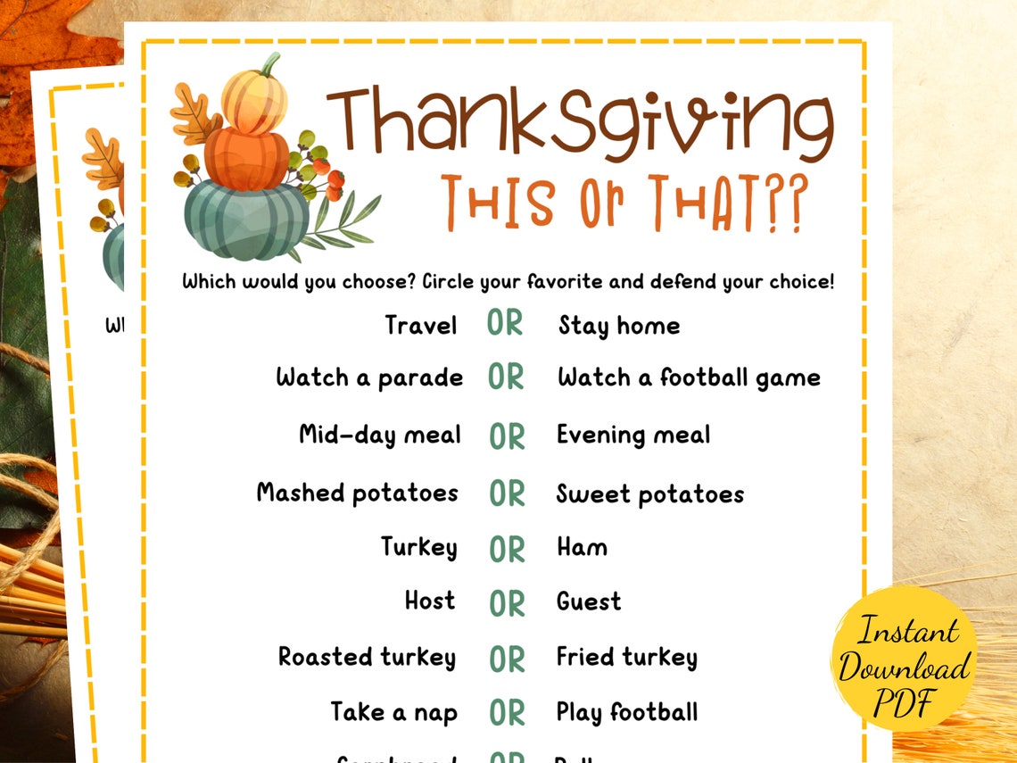 Thanksgiving THIS OR THAT Thanksgiving Party Game - Etsy