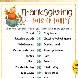 Thanksgiving THIS OR THAT Thanksgiving Party Game - Etsy