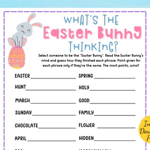 What's the EASTER BUNNY THINKING Game Easter Party Game Printable ...