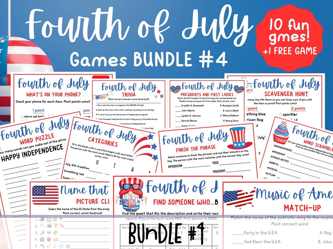 FOURTH of JULY Games BUNDLE 4 10 Game Bundle Printable July 4th Party ...