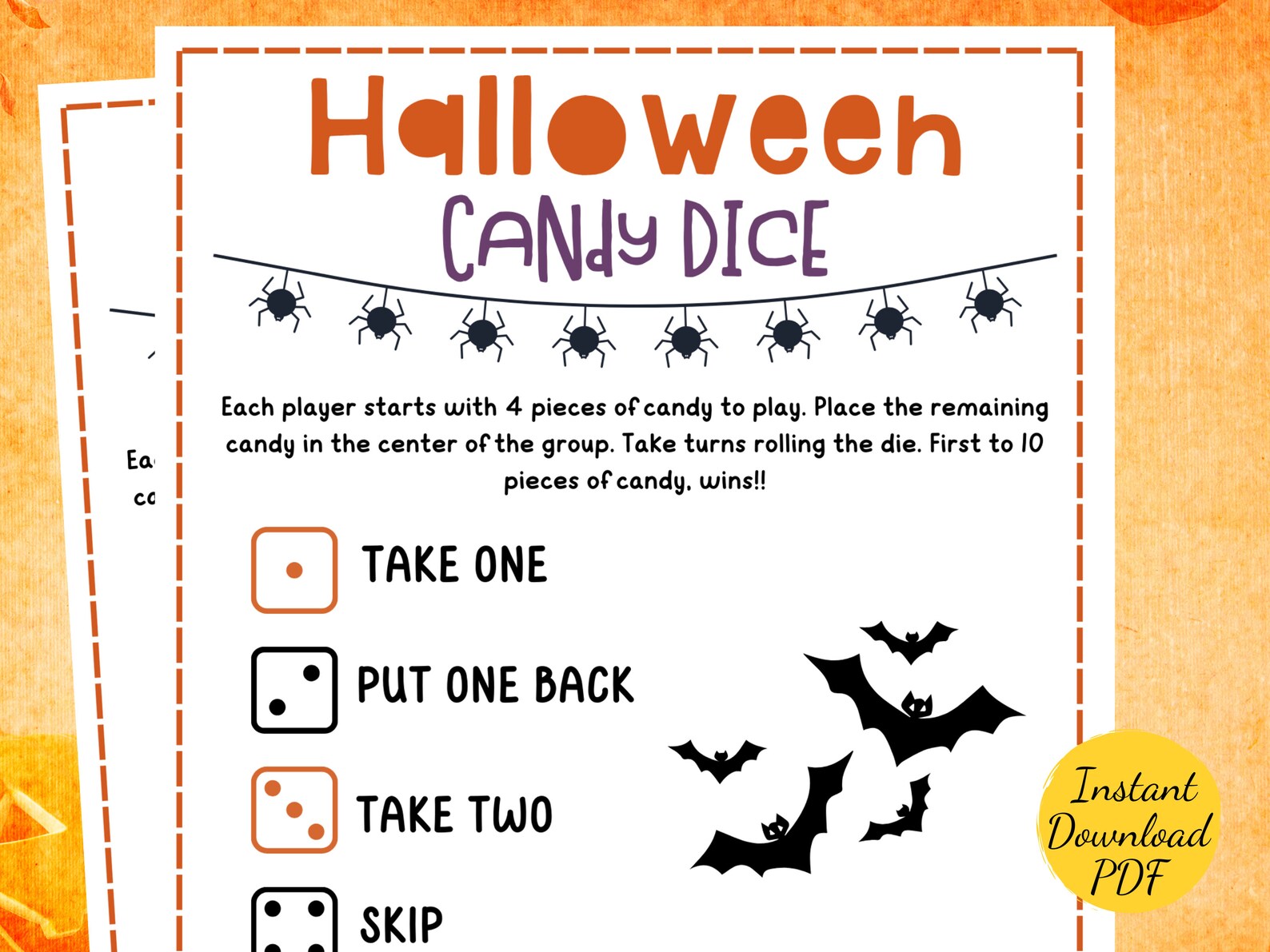 Halloween CANDY DICE Game Halloween Pass the Candy Game - Etsy