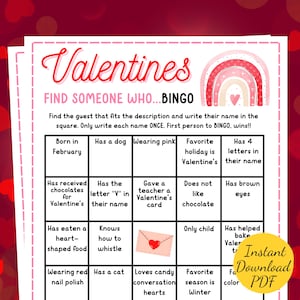 Valentines Find Someone Who BINGO Game - Valentines Find the Guest ...