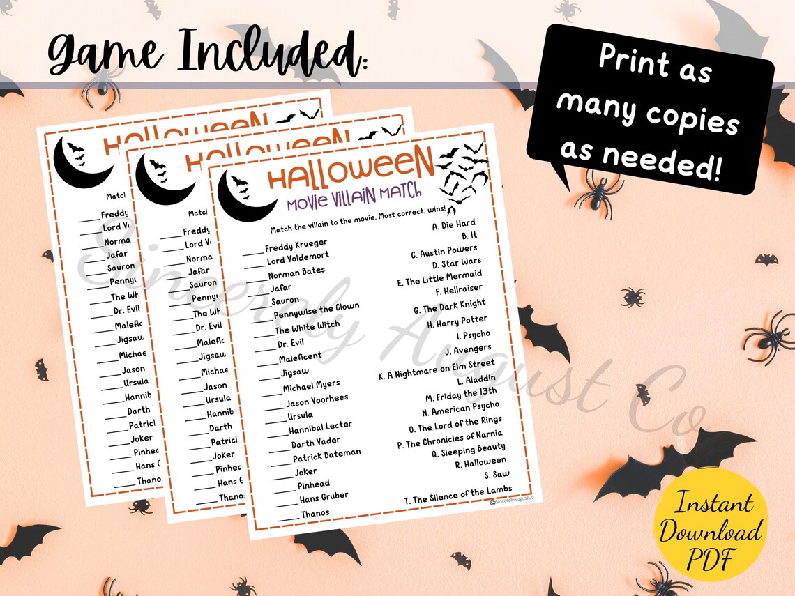 Halloween MOVIE VILLAIN MATCH - Halloween Party Game - Printable ...
