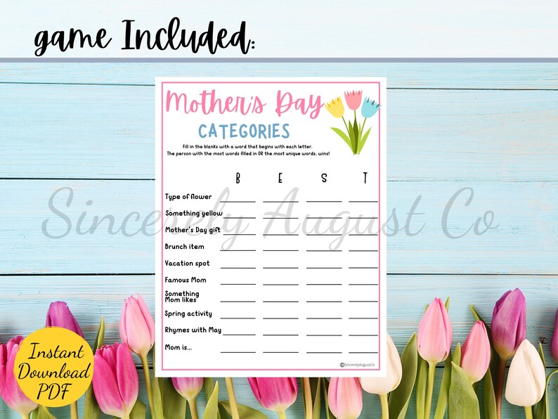 Mothers Day CATEGORIES Game - Mothers Day Party Game - Printable ...