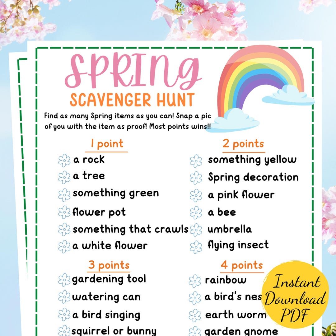 Spring SCAVENGER HUNT Game (printable PDF) - Etsy