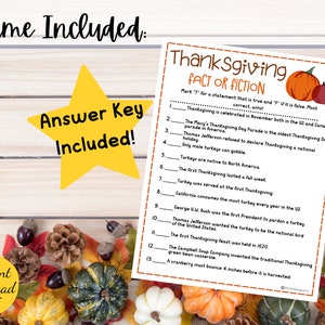 Thanksgiving FACT OR FICTION Thanksgiving Party Game Printable ...