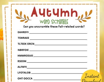 Fall Word Scramble Game, Printable Games for Adults and Kids, Fun Fall ...
