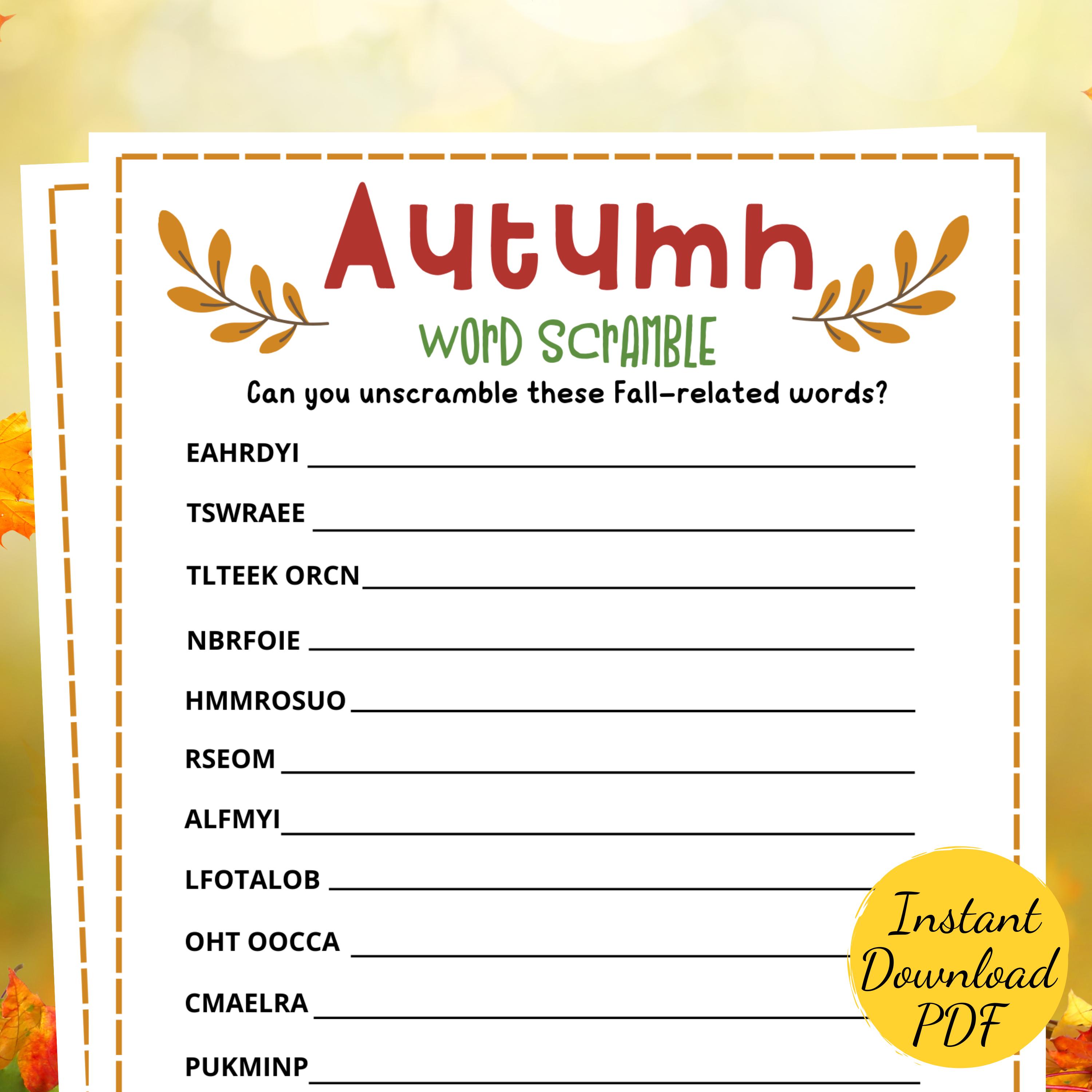 Fall WORD SCRAMBLE Game: Autumn Party Activity (digital Download) - Etsy