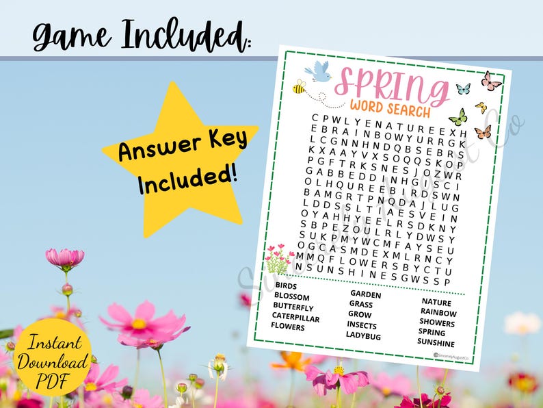 Spring WORD SEARCH - Spring CROSSWORD - Printable Spring Season Party ...