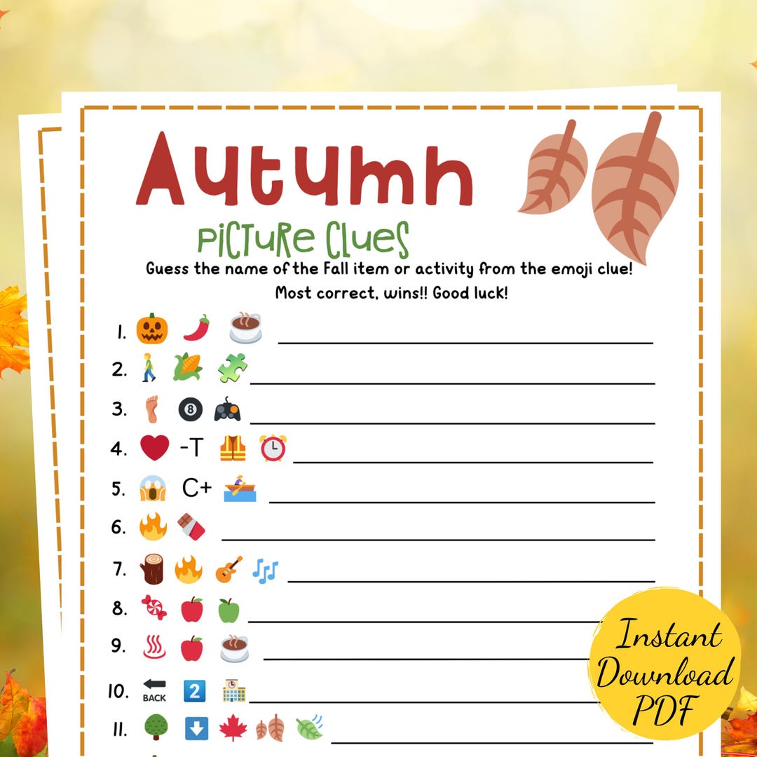 Fall PICTURE CLUES Game: Printable Autumn Emoji Pictionary (PDF) - Etsy