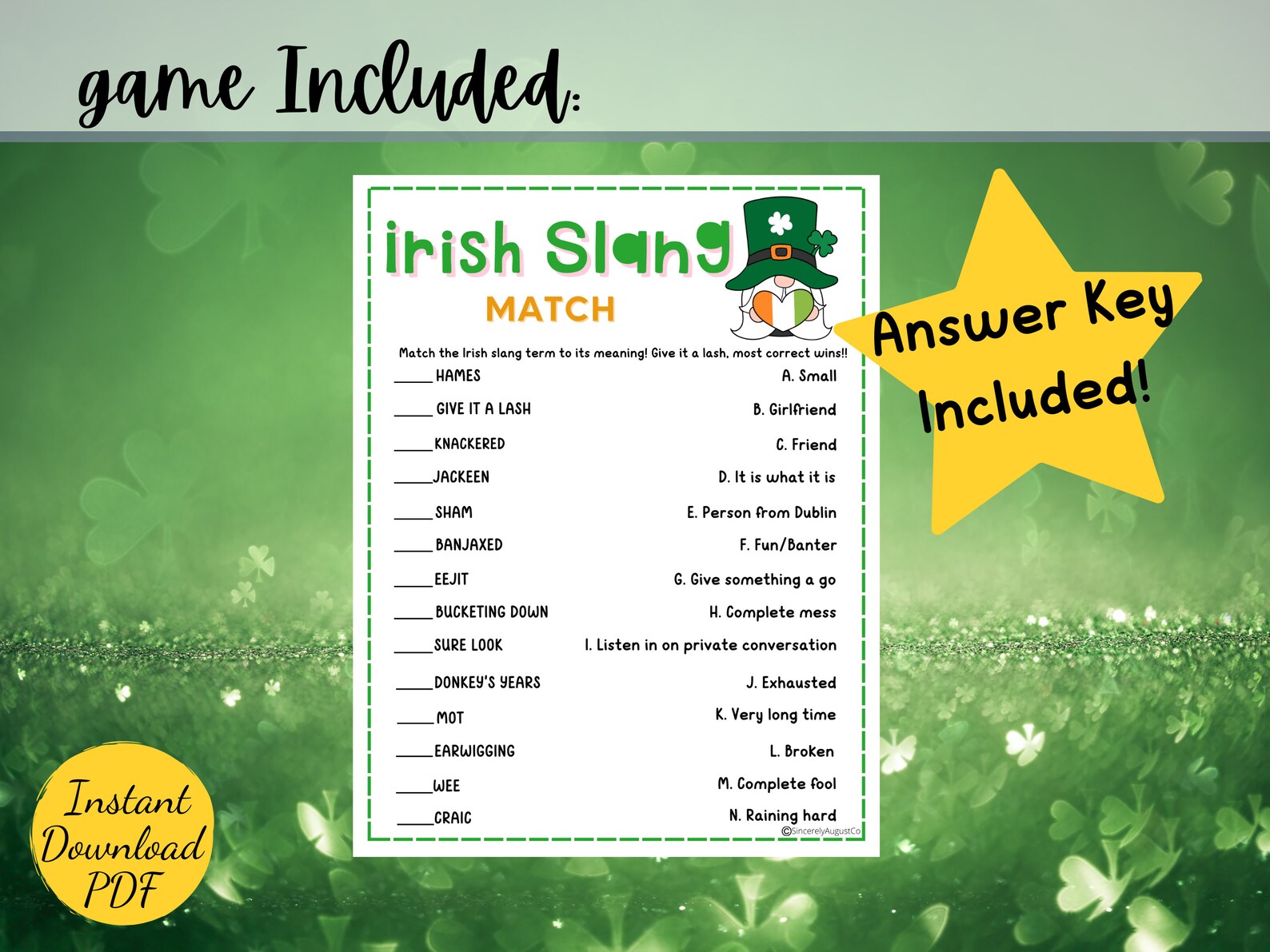 St. Patrick's Day IRISH SLANG MATCH Game St. Patrick's Day Party Game ...