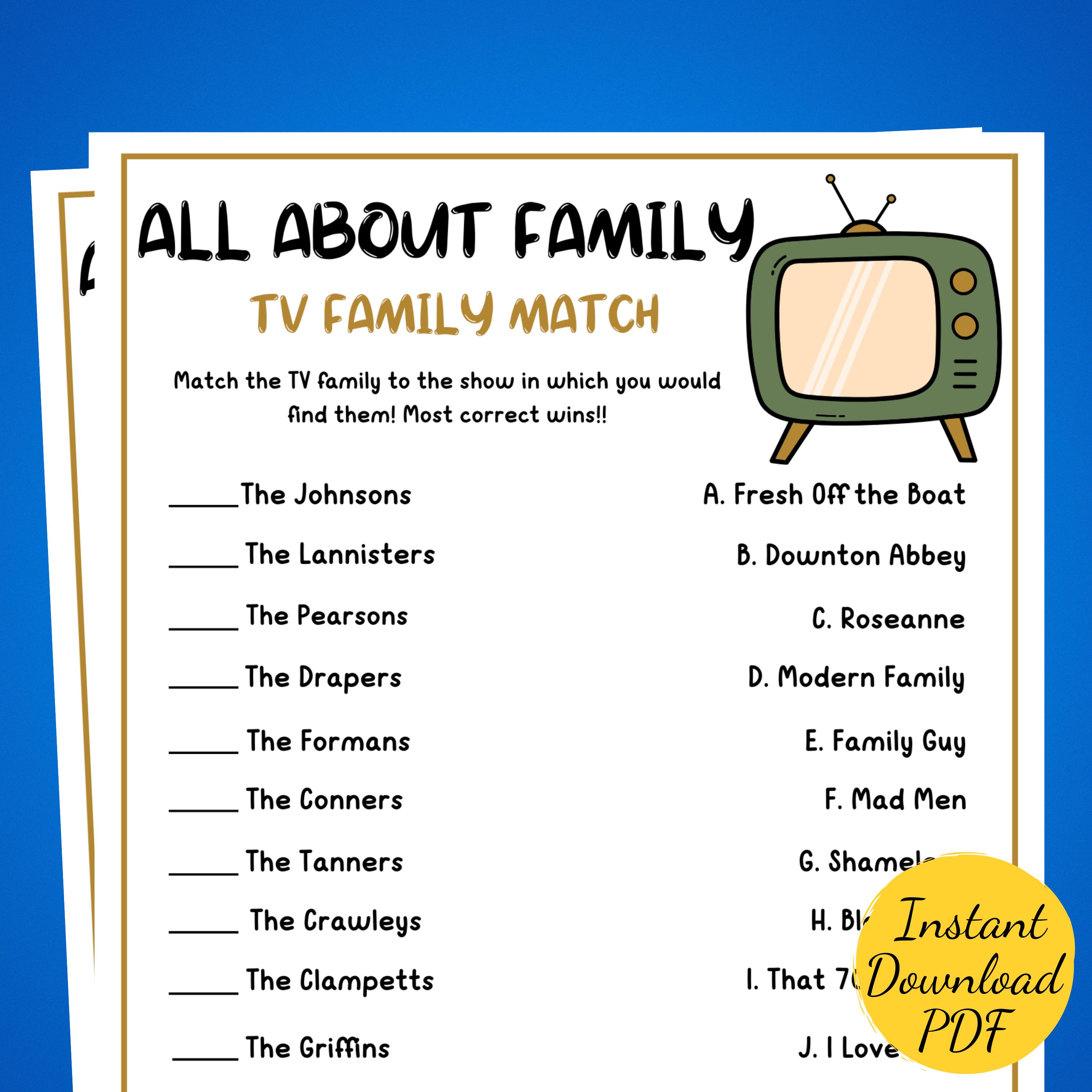TV FAMILY MATCHING Game: Printable Family Reunion Activity (digital ...