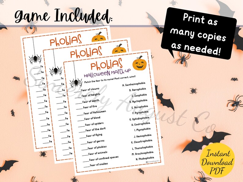 Halloween PHOBIAS MATCH Game: Printable Party Activity (PDF) - Etsy