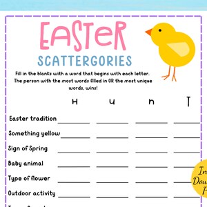 Easter SCATTERGORIES Game Easter Party Game Printable Easter ...