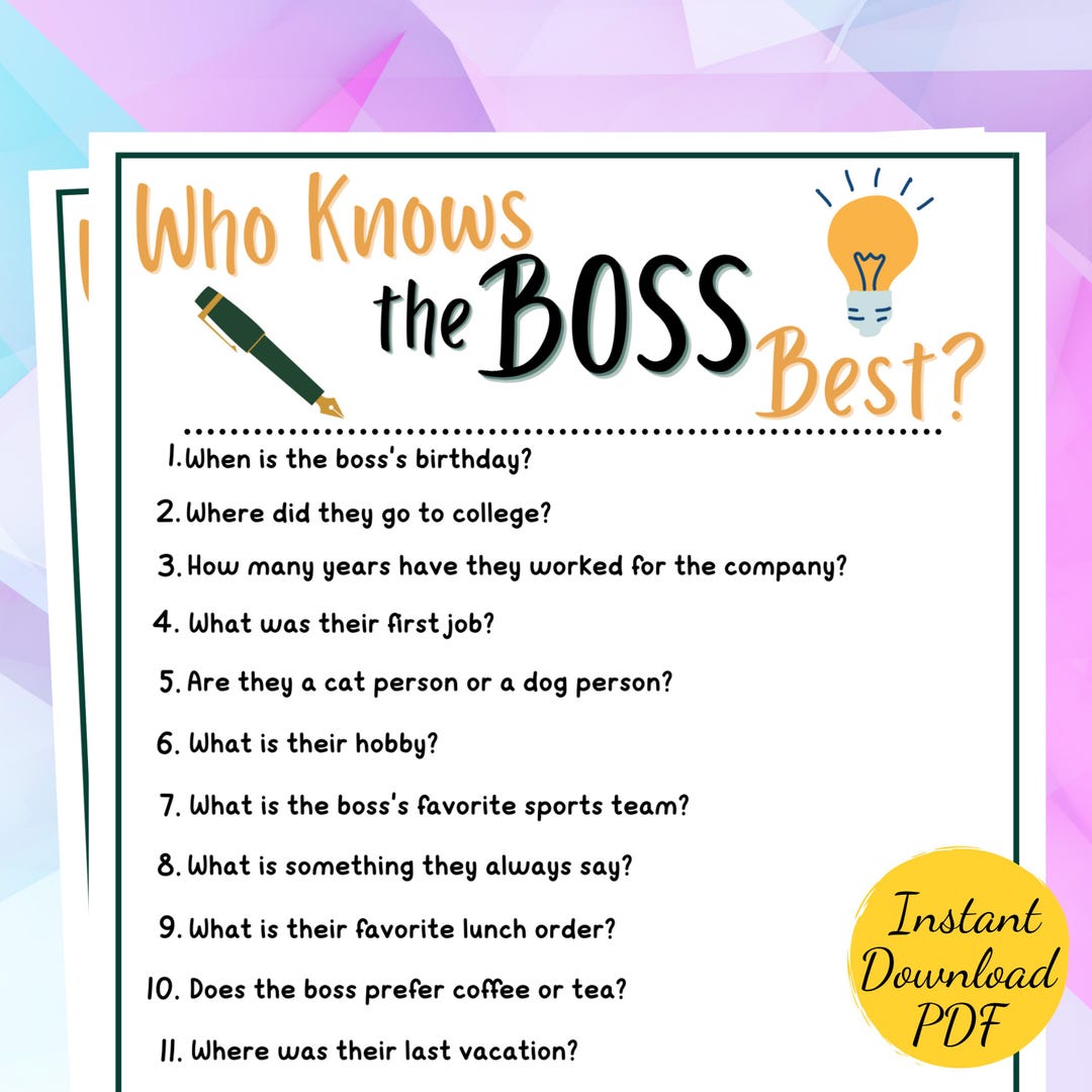Who KNOWS the BOSS BEST Game - Printable Workplace Game - Printable ...