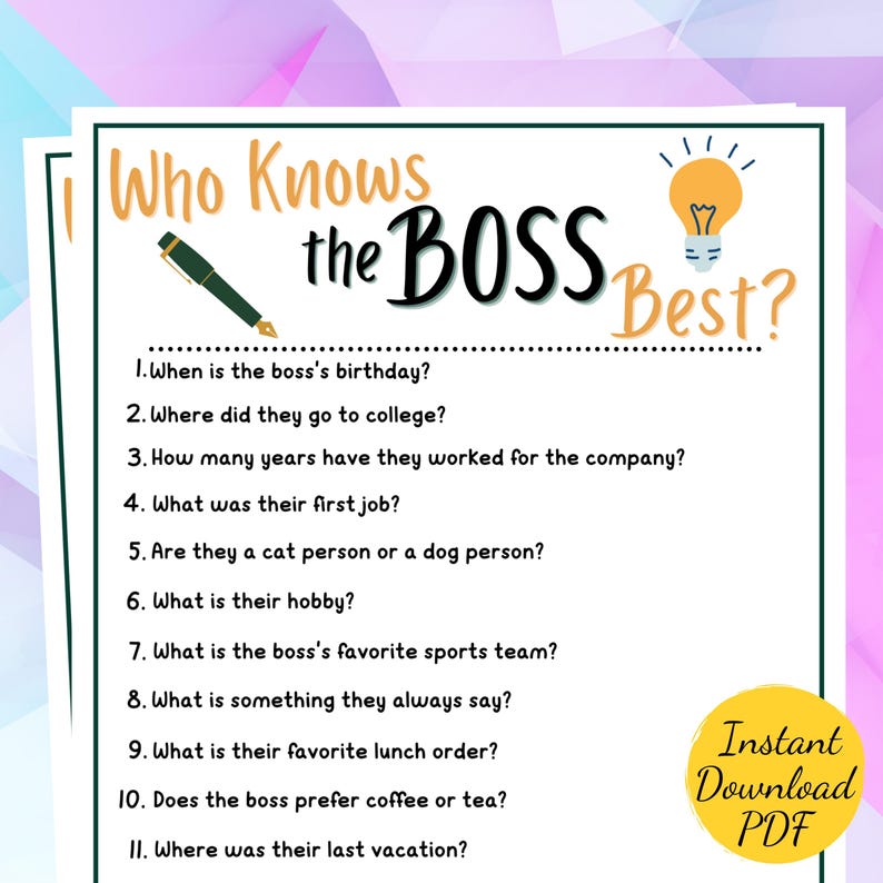 Who KNOWS the BOSS BEST Game - Printable Workplace Game - Printable ...