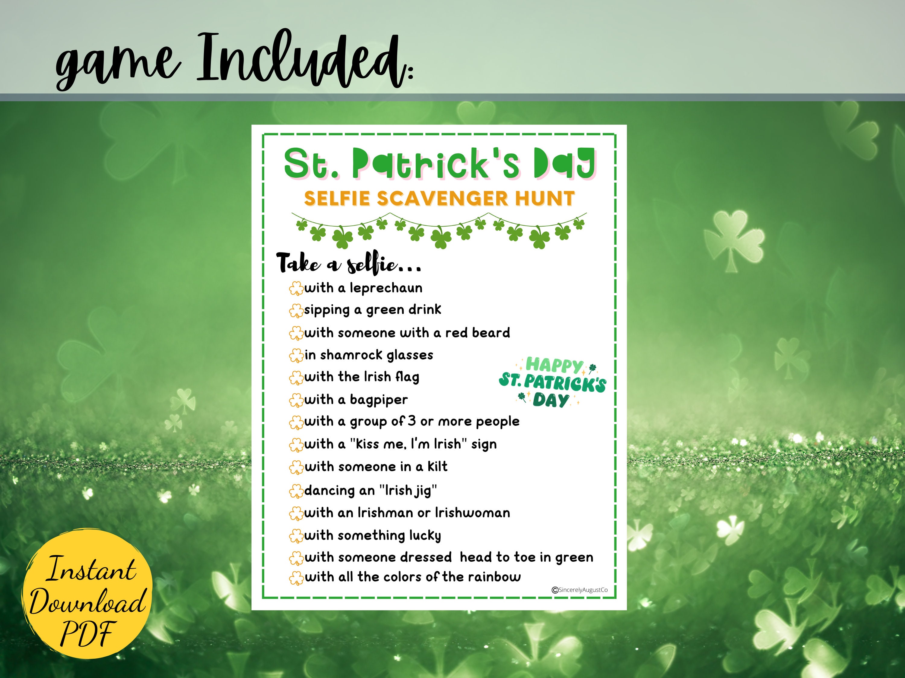 St. Patrick's Day SELFIE SCAVENGER HUNT Game St. Patricks Day Party ...