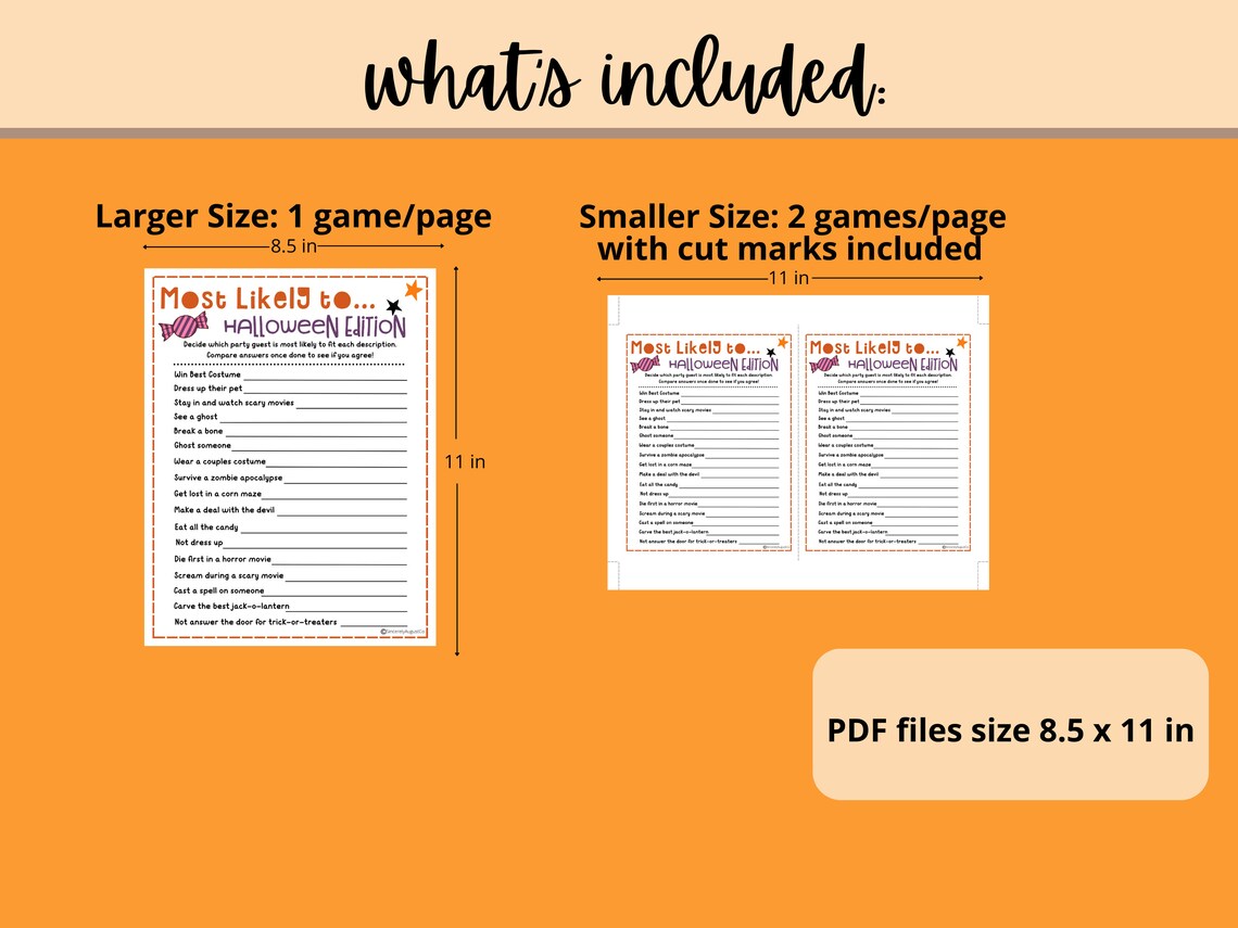 Halloween MOST LIKELY TO Game Printable Halloween Party Game Game for ...