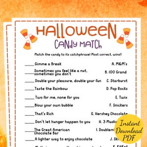 Halloween CANDY MATCH Game: Printable Party Activity (PDF) - Etsy