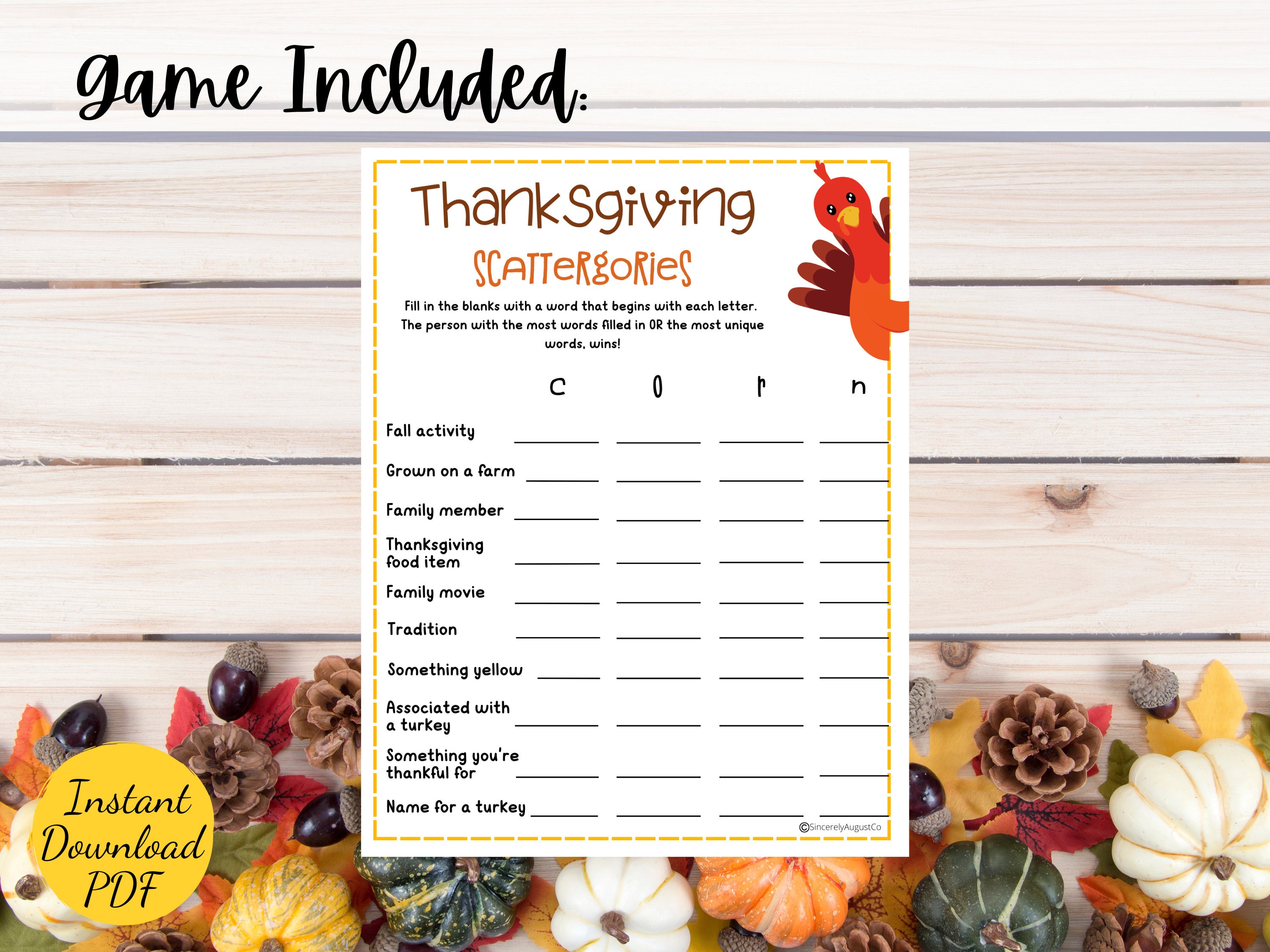 Thanksgiving SCATTERGORIES Printable Thanksgiving Party Game ...